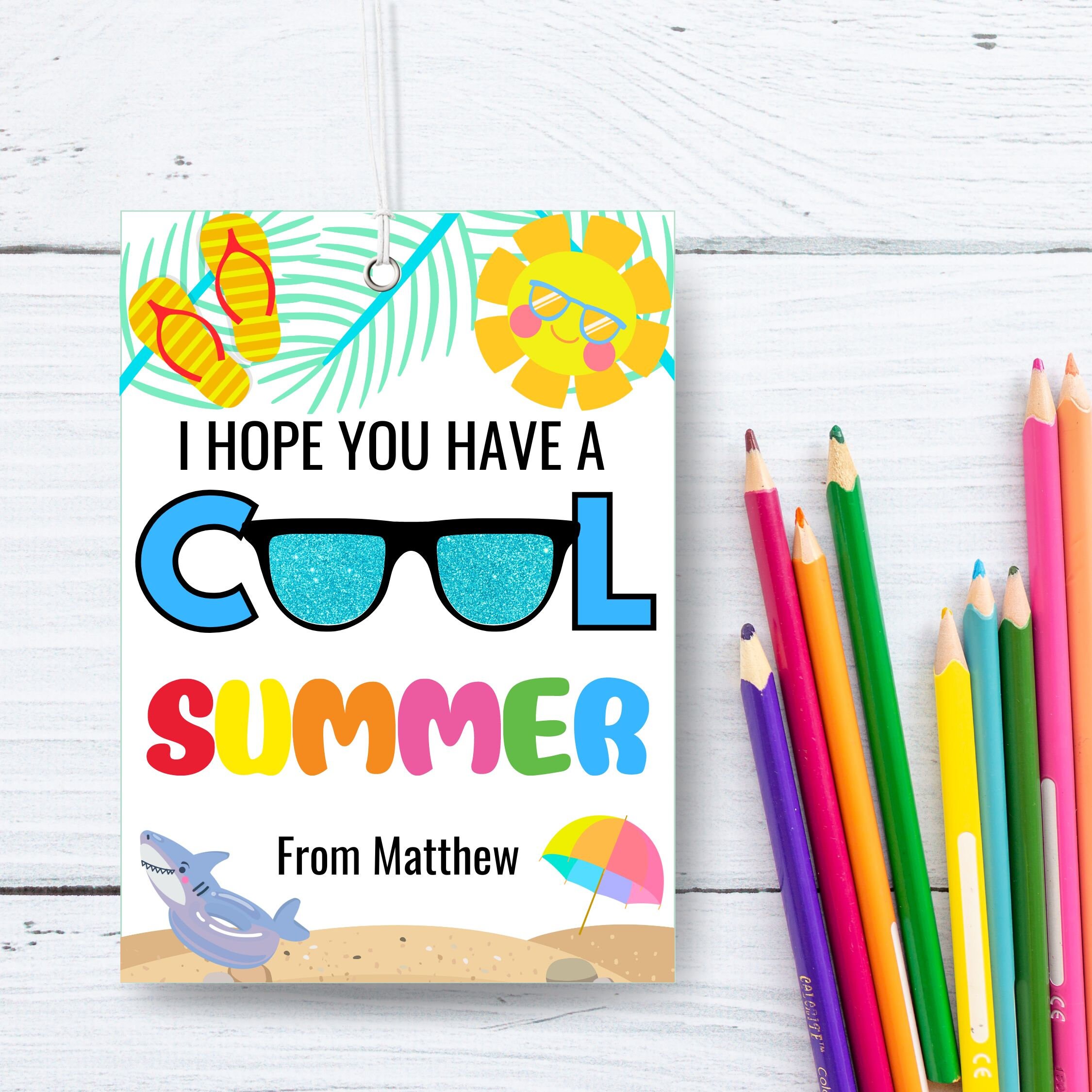Printable End of School Year Tag Editable Cool Summer Beach Pool Party ...