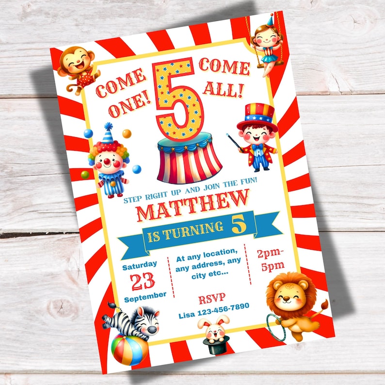 Printable Carnival 5th Birthday Invitation Circus Editable Boys 5th ...