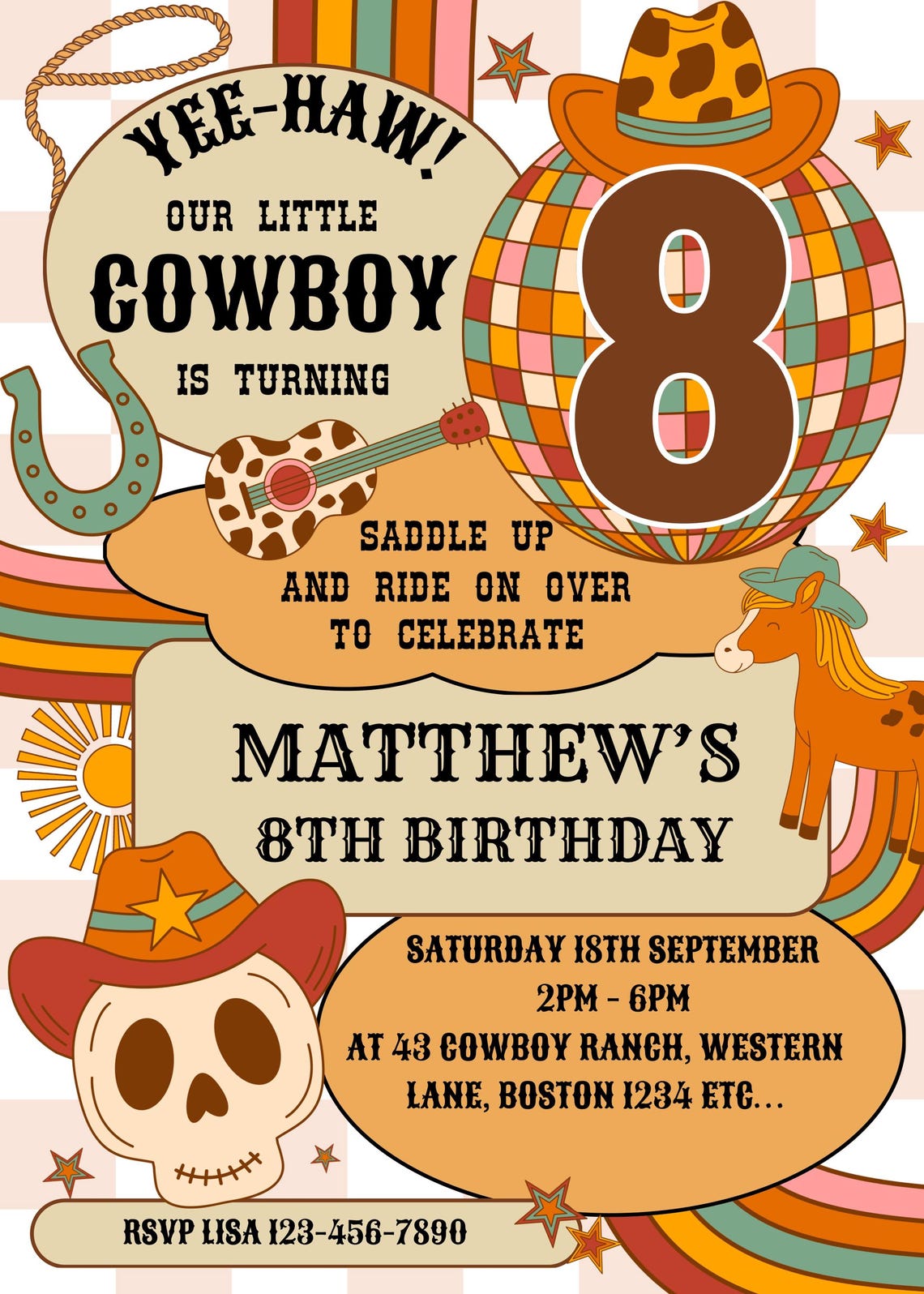 Printable Cowboy 8th Birthday Invitation Boys Wild West Rodeo Editable ...
