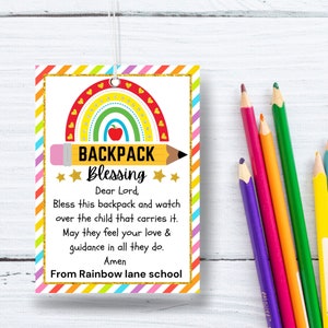 Printable Backpack Blessing Tag Back to School Gift Tag Editable ...