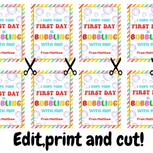 Printable Back to School Gift Tag Editable Colourful Glittery Bubbles ...