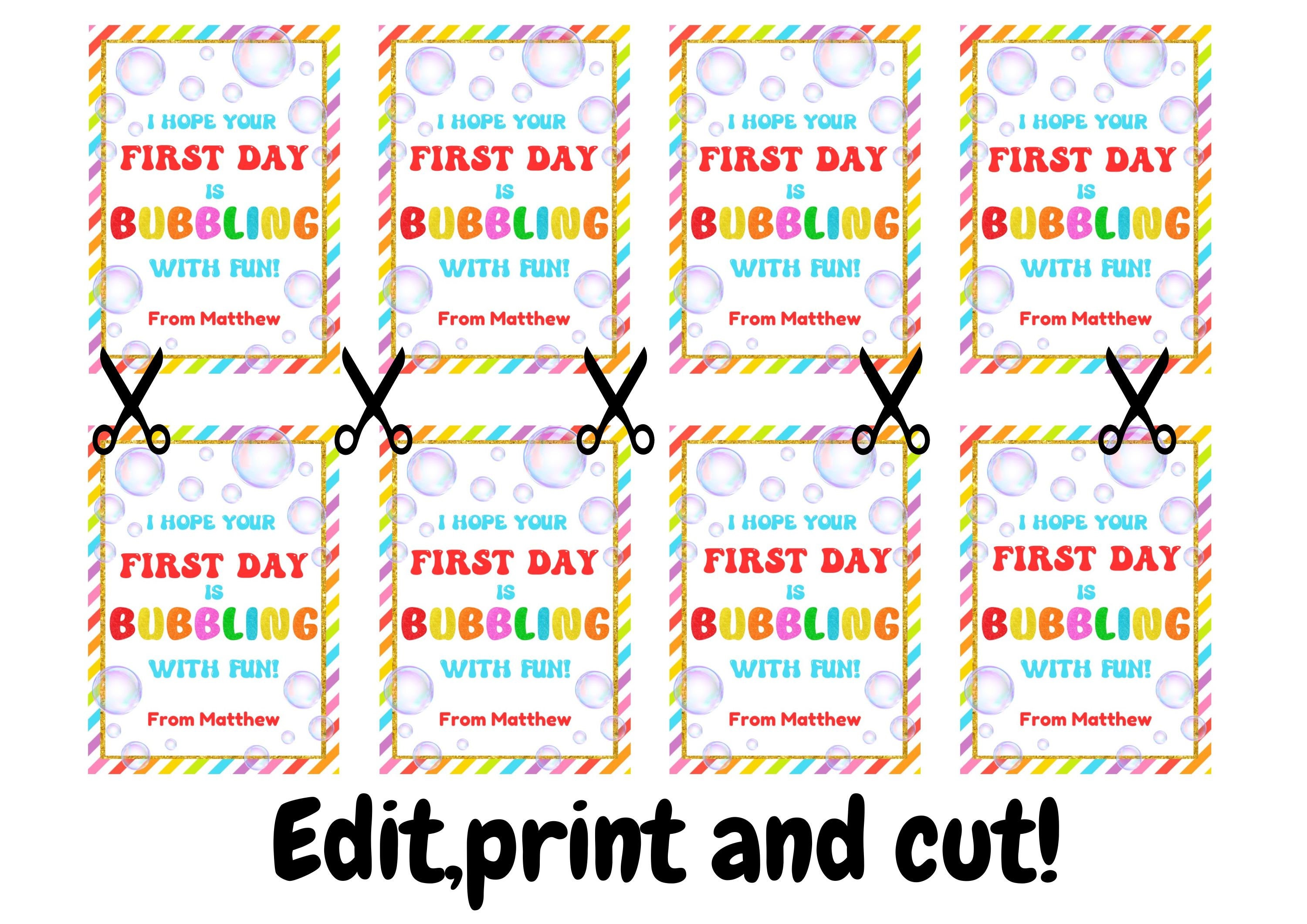 Printable Back to School Gift Tag Editable Colourful Glittery Bubbles ...