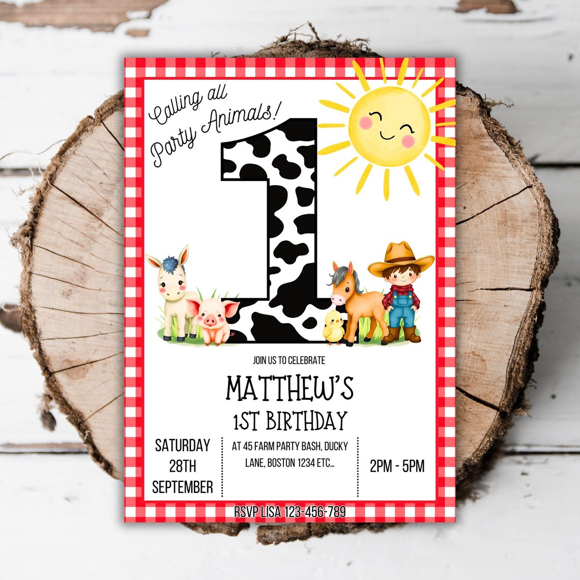 Printable Farm 1st Birthday Party Invitation Party Animals Editable ...