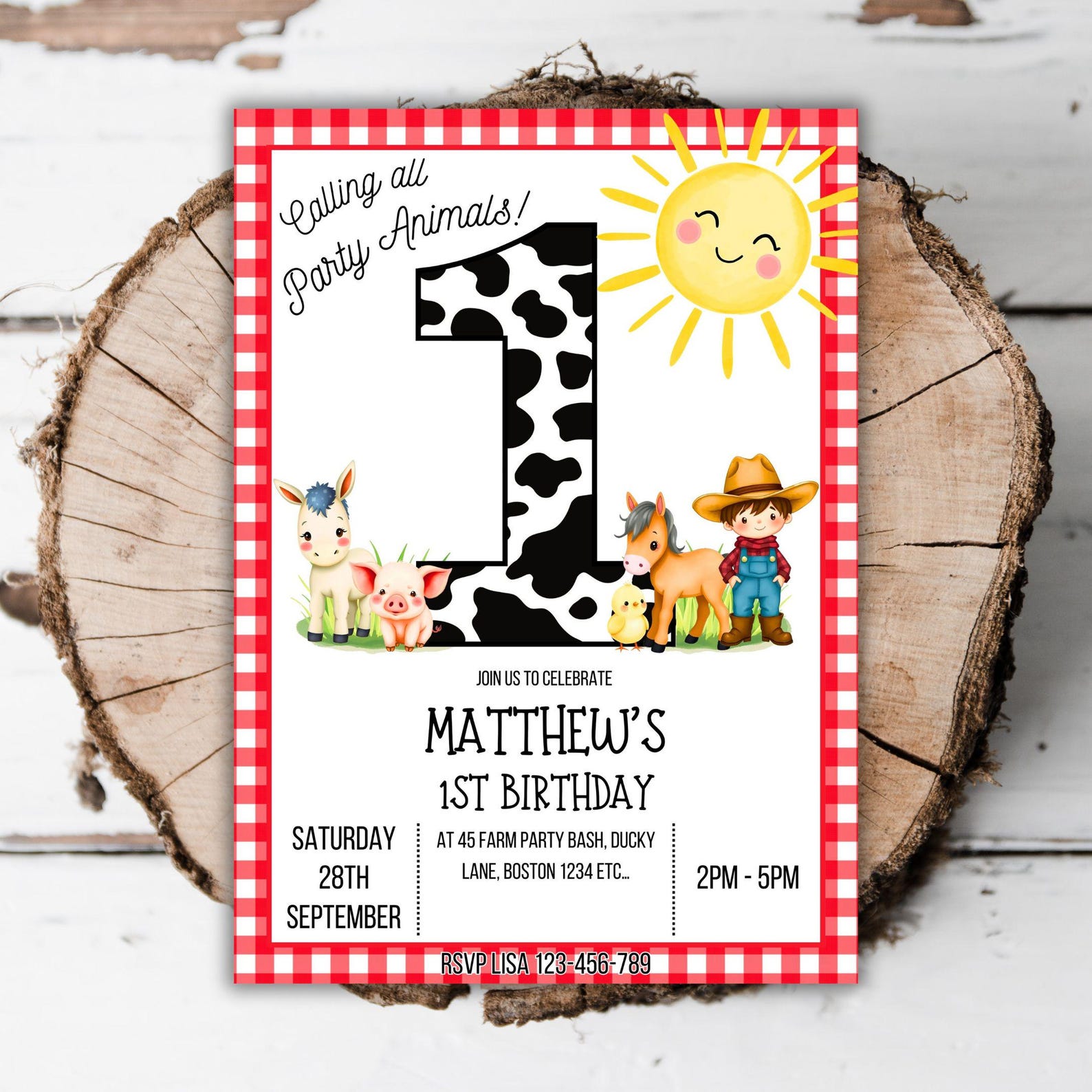 Printable Farm 1st Birthday Party Invitation Party Animals Editable ...