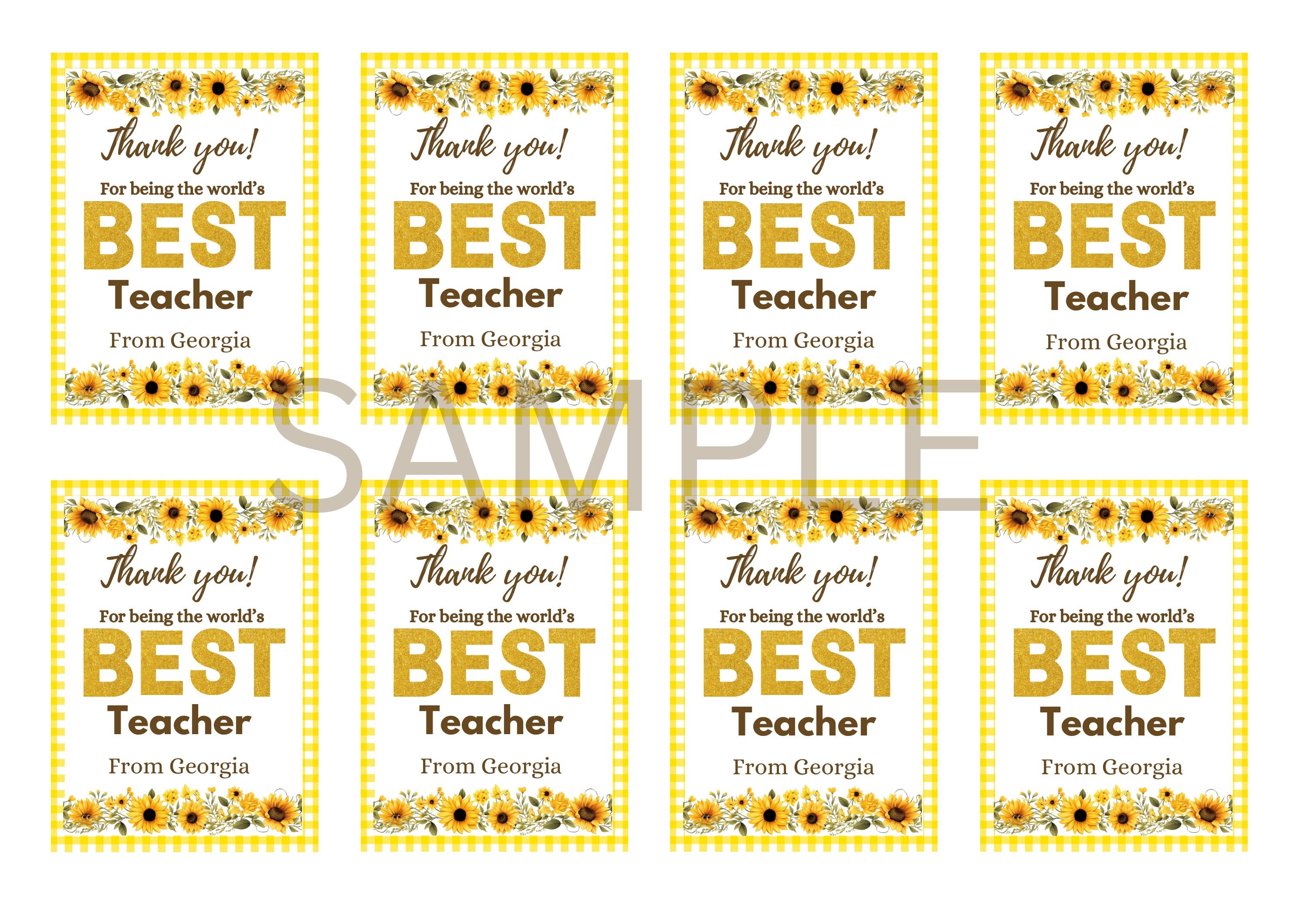 Printable Teachers Appreciation Week Tag Editable Sunflower Teacher ...