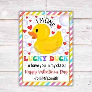 Printable Lucky Duck Valentine’s Day Gift Tag Editable Rubber Duck Gift ...