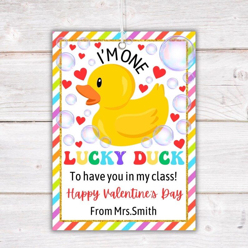 Printable Lucky Duck Valentine’s Day Gift Tag Editable Rubber Duck Gift ...
