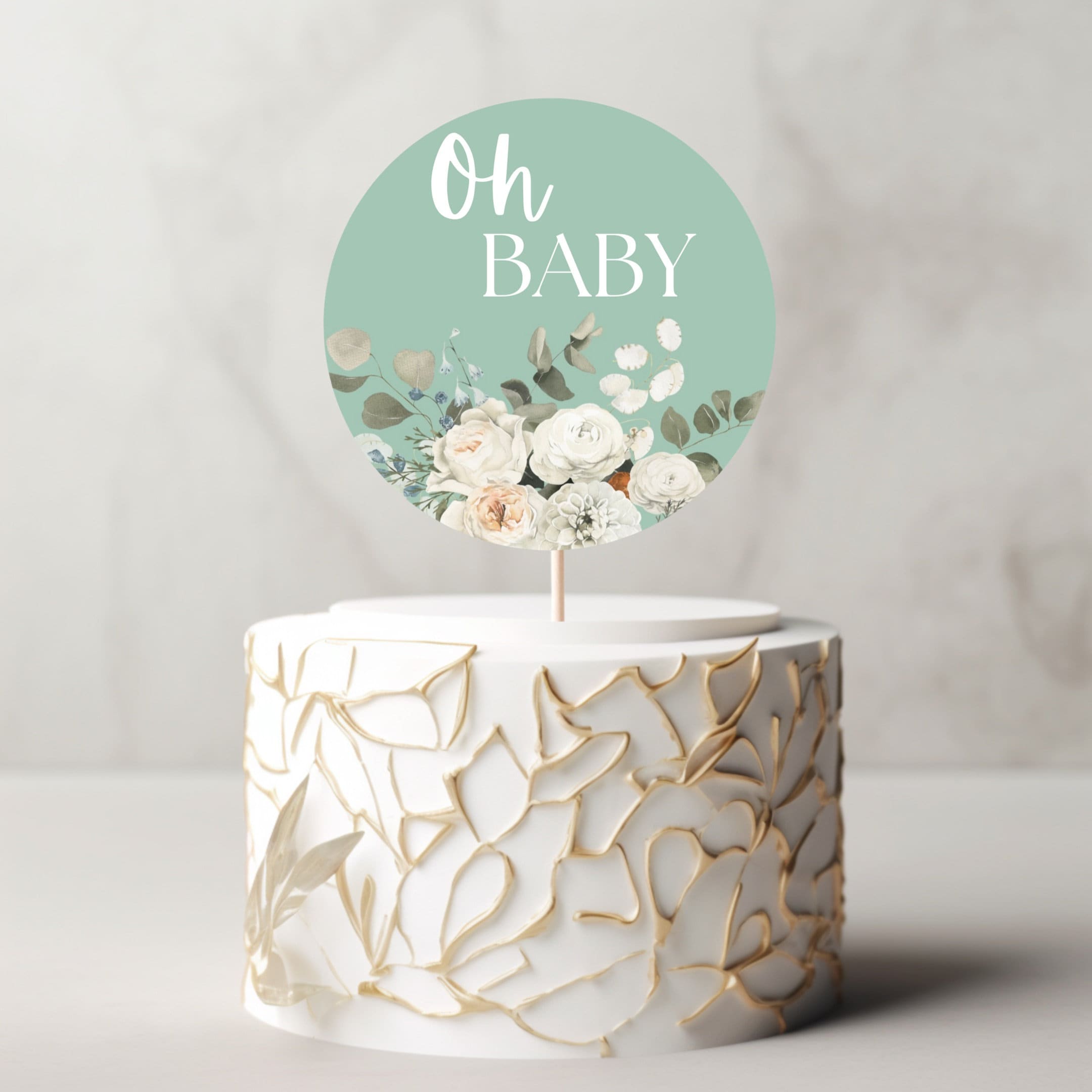 Printable Sage Green Baby Shower Cake Topper Personalised Cake Topper ...