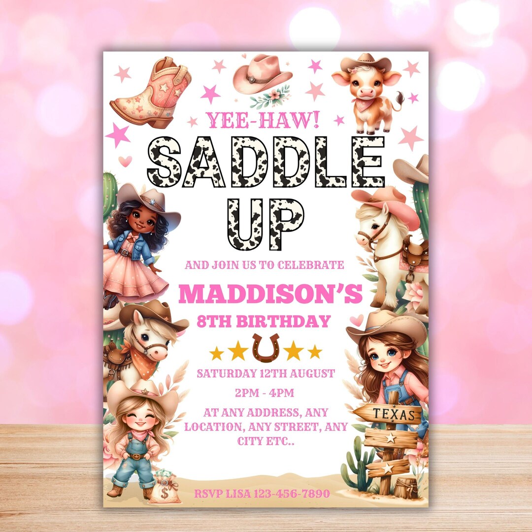Printable Cowgirl Birthday Invitation Girls Wild West Rodeo Editable ...