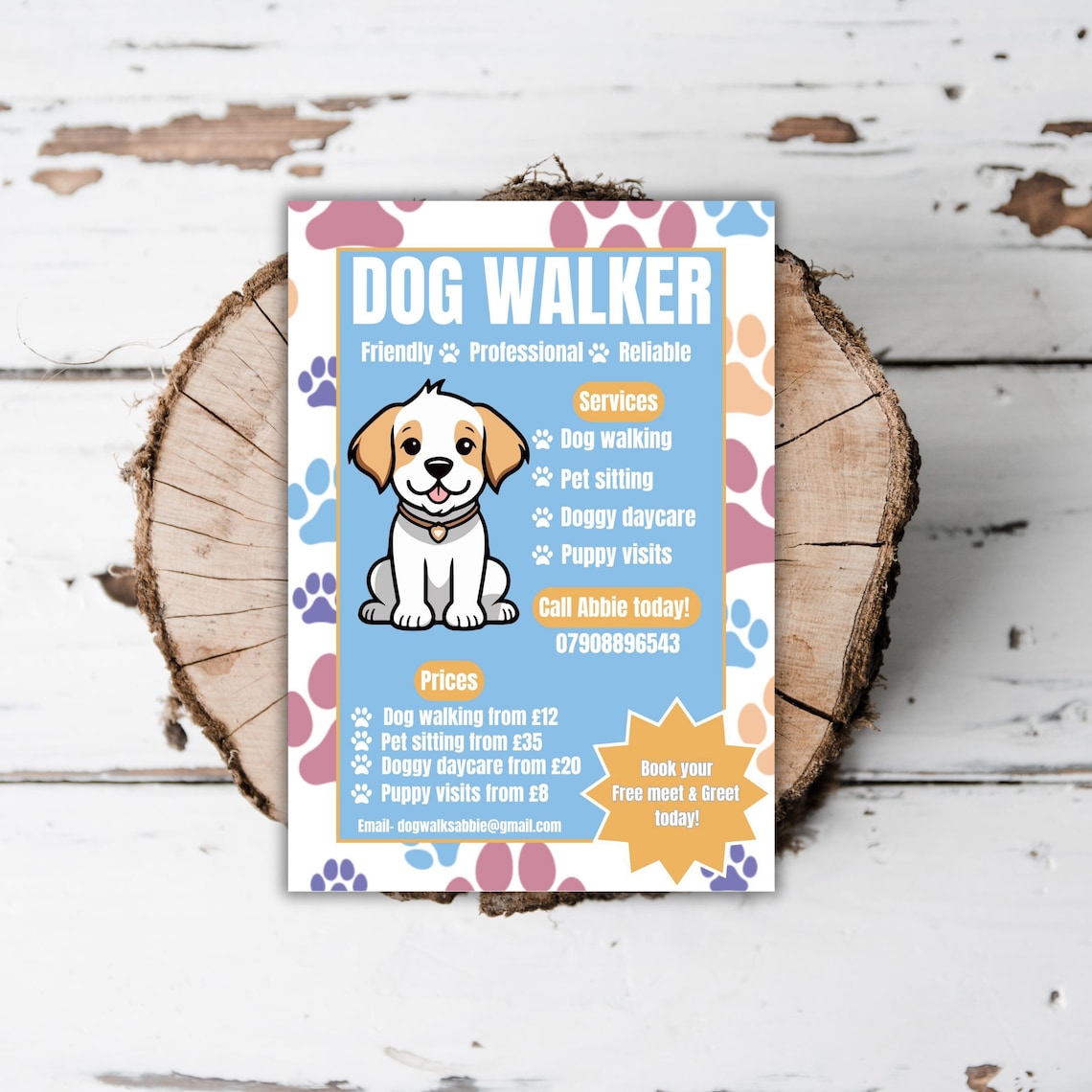 Printable Dog Walking Business Flyer Dog Sitting Flyer Doggy Daycare ...