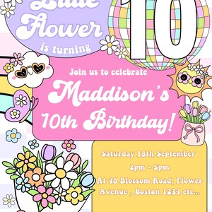 Printable Flower 10th Birthday Party Invitation Groovy Floral Editable ...