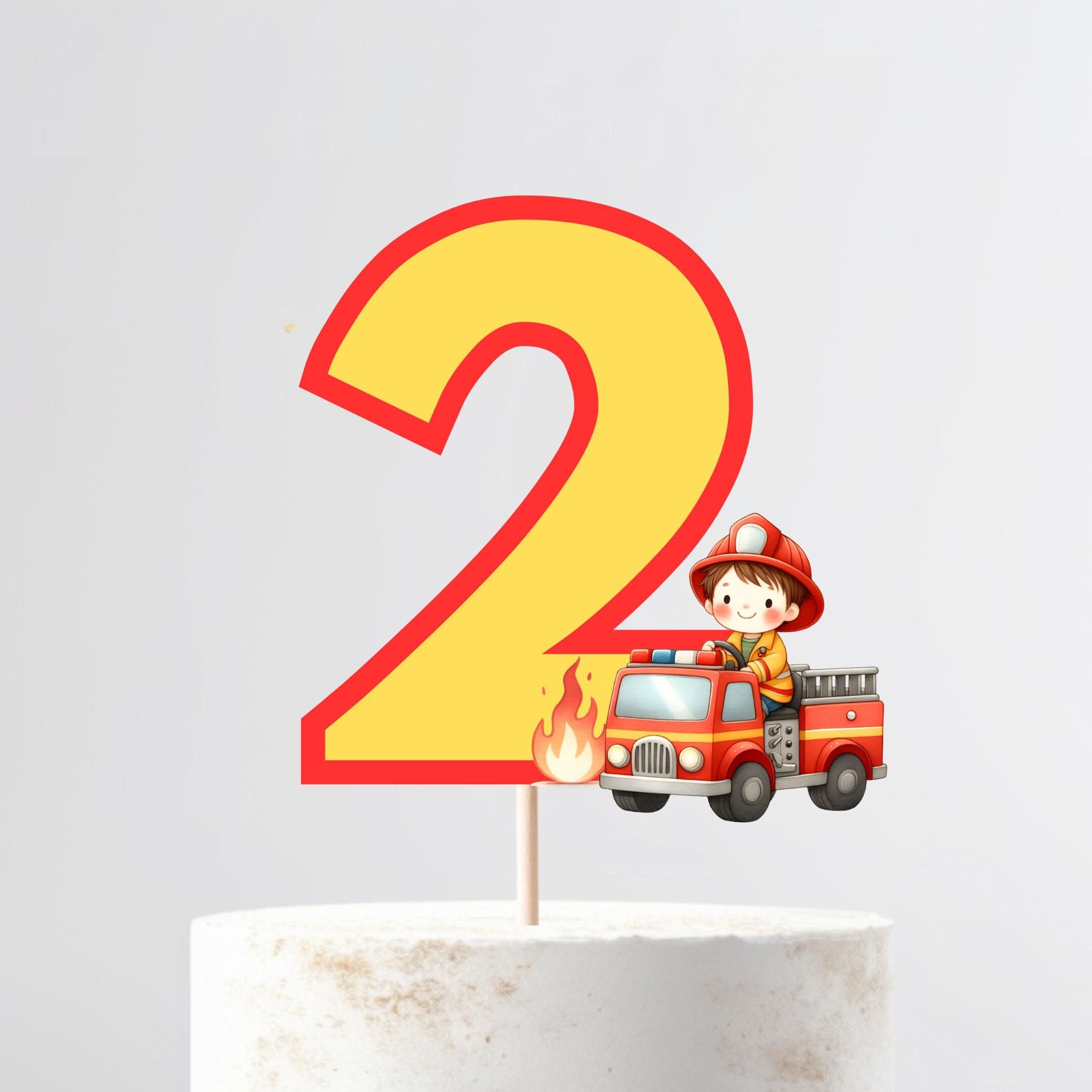 Printable Fireman 2nd Birthday Cake Topper Fire Engine Cake Topper Fire ...