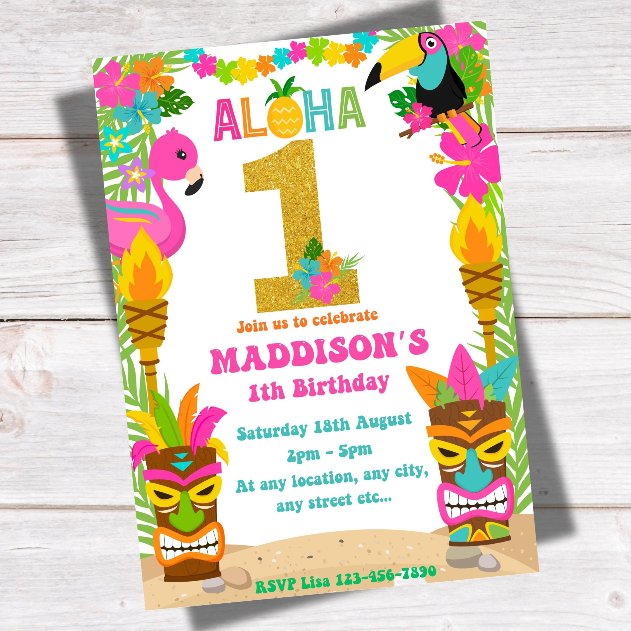 Printable Hawaiian Luau Girls 1st Birthday Invitation Tropical Pool ...