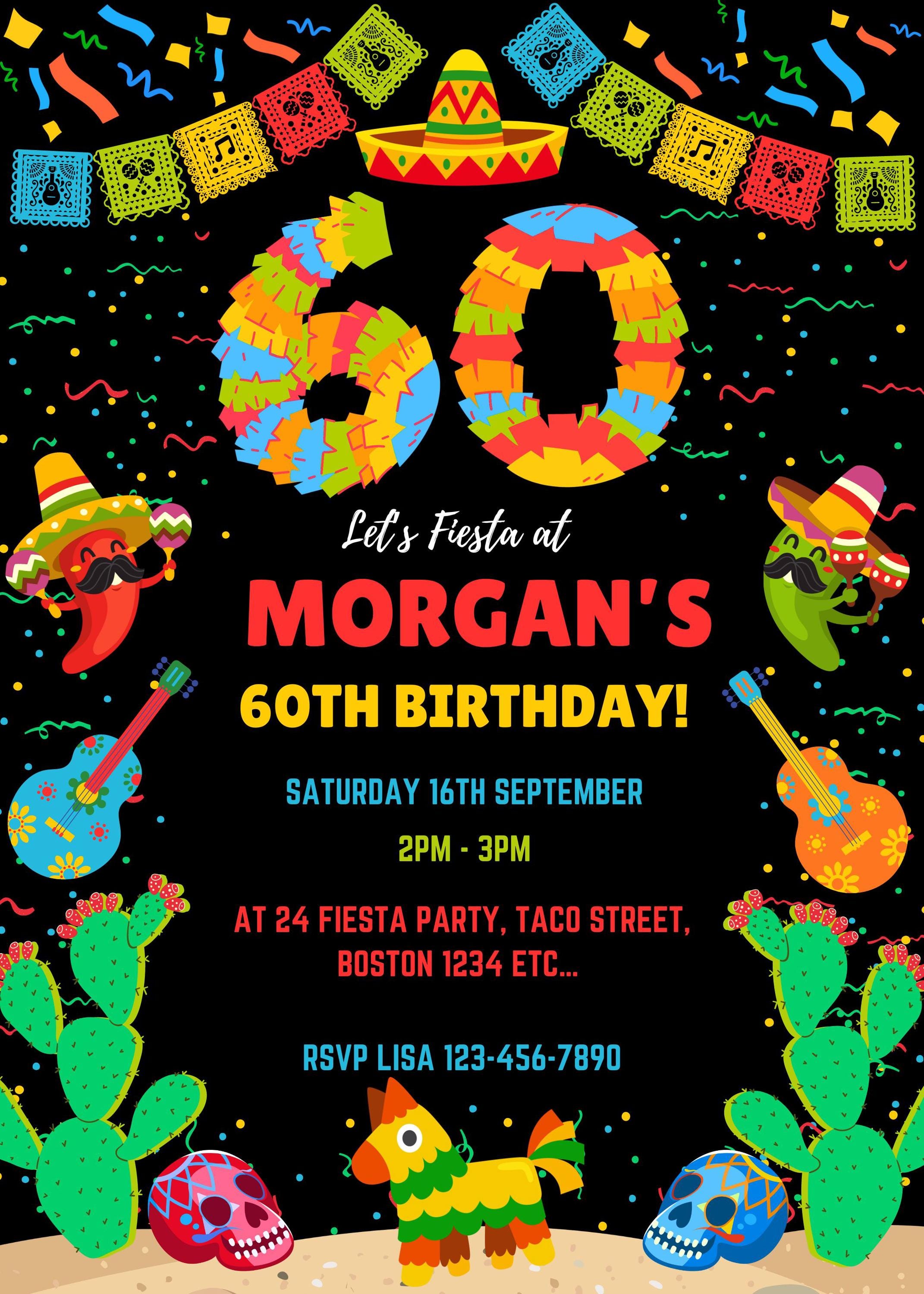 Printable Mexican 60th Birthday Invitation Fiesta Party Editable ...