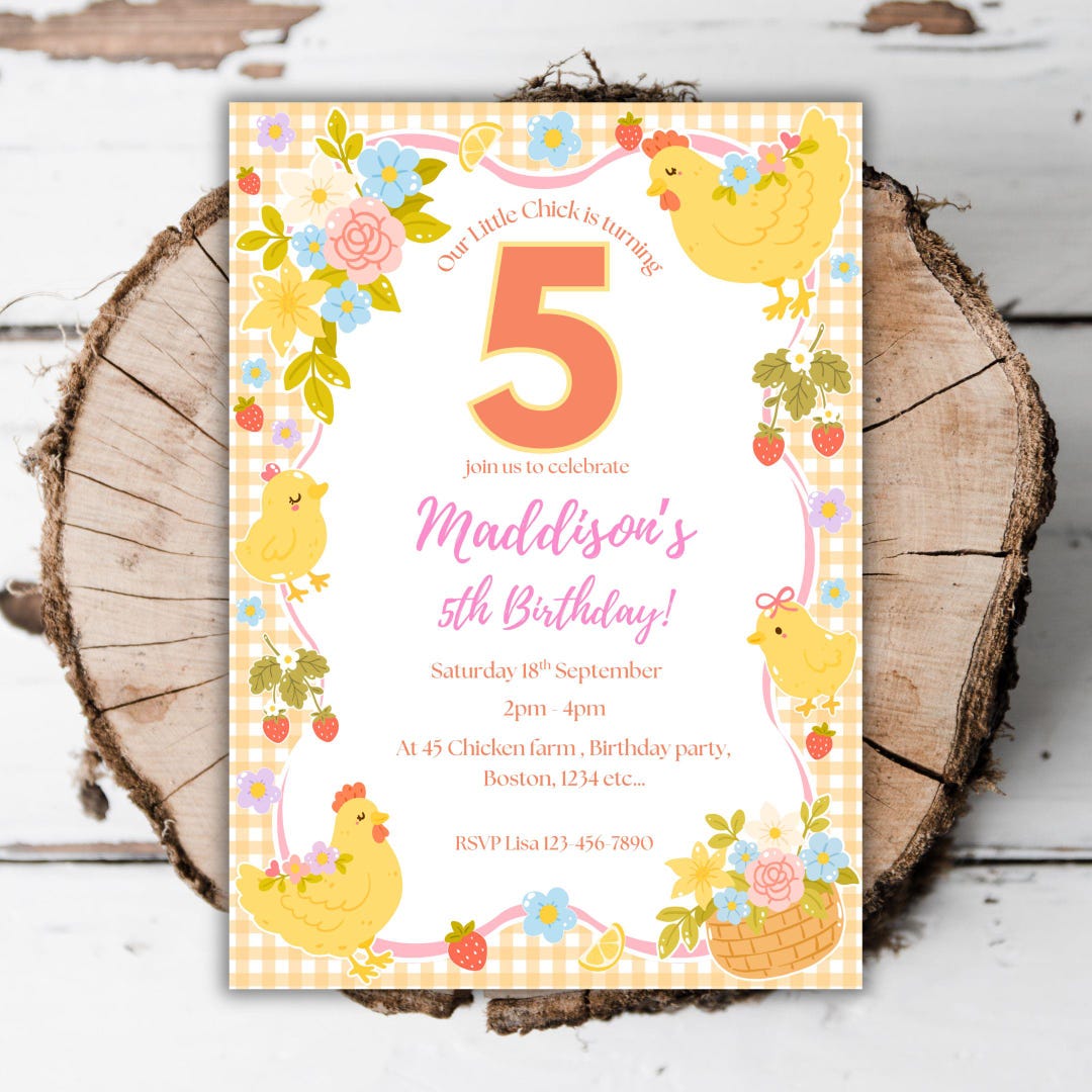 Printable Chicken 5th Birthday Invitation Girls 5th Birthday Little ...