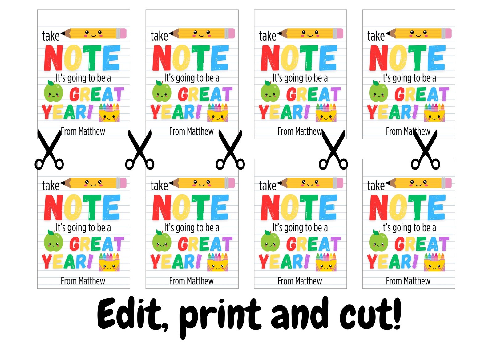 Printable Back to School Tag Take Note Writing Colourful Tag Editable ...