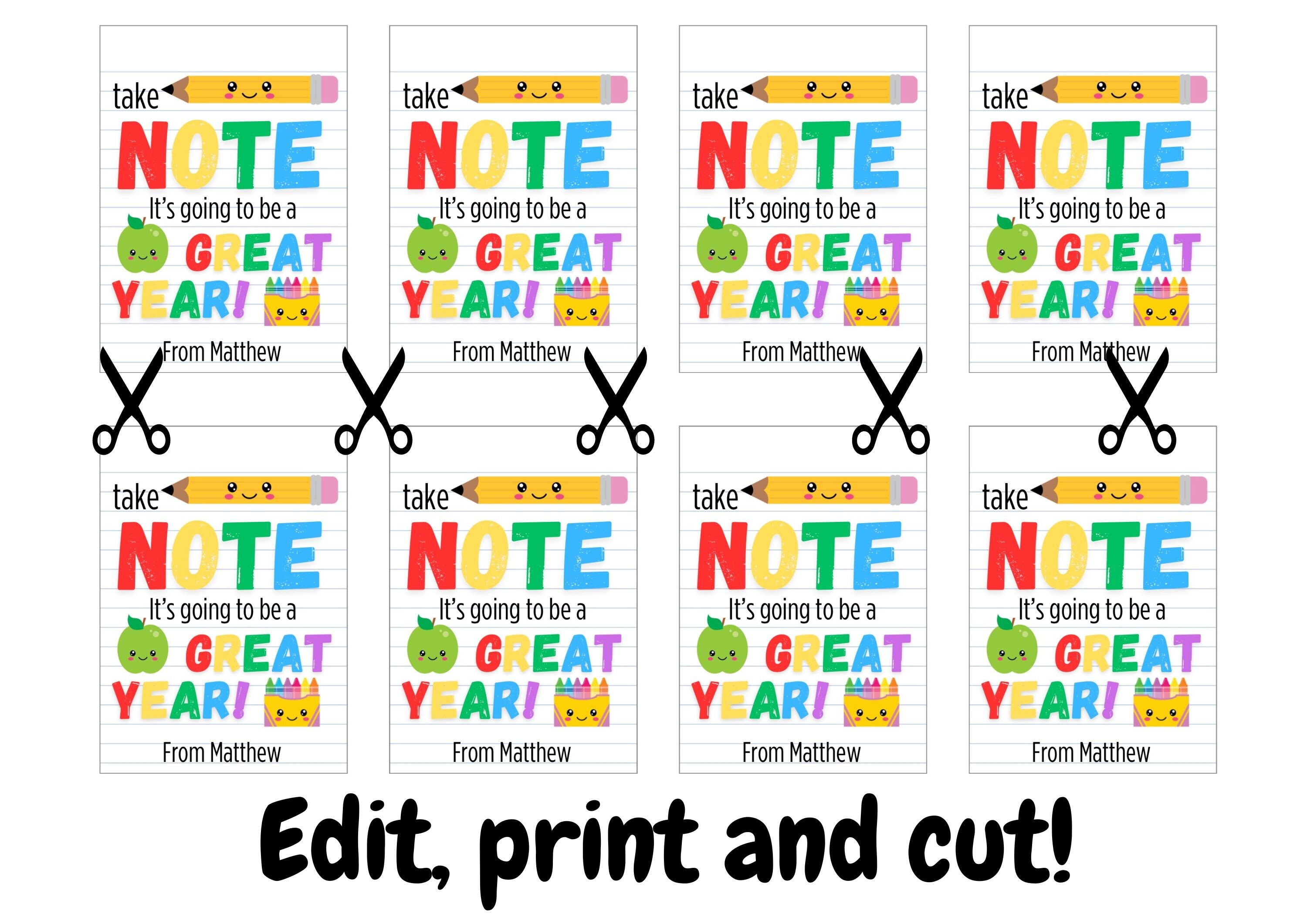 Printable Back to School Tag Take Note Writing Colourful Tag Editable ...