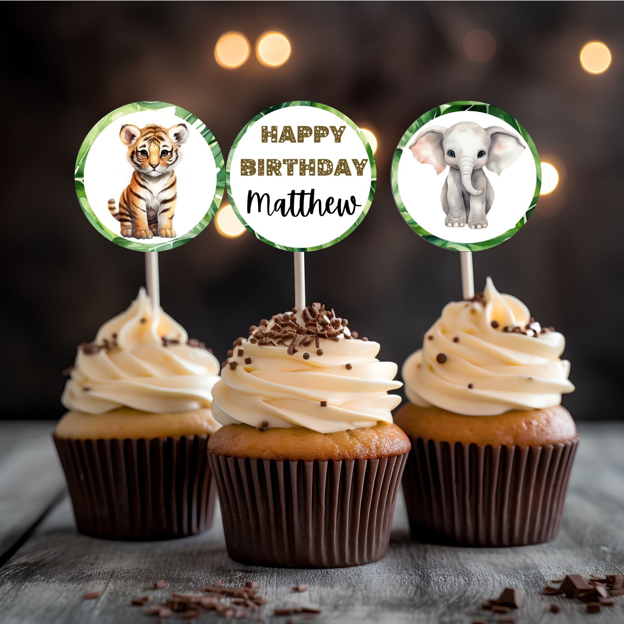 Printable Jungle Safari Cupcake Toppers Personalised Cupcake Toppers ...