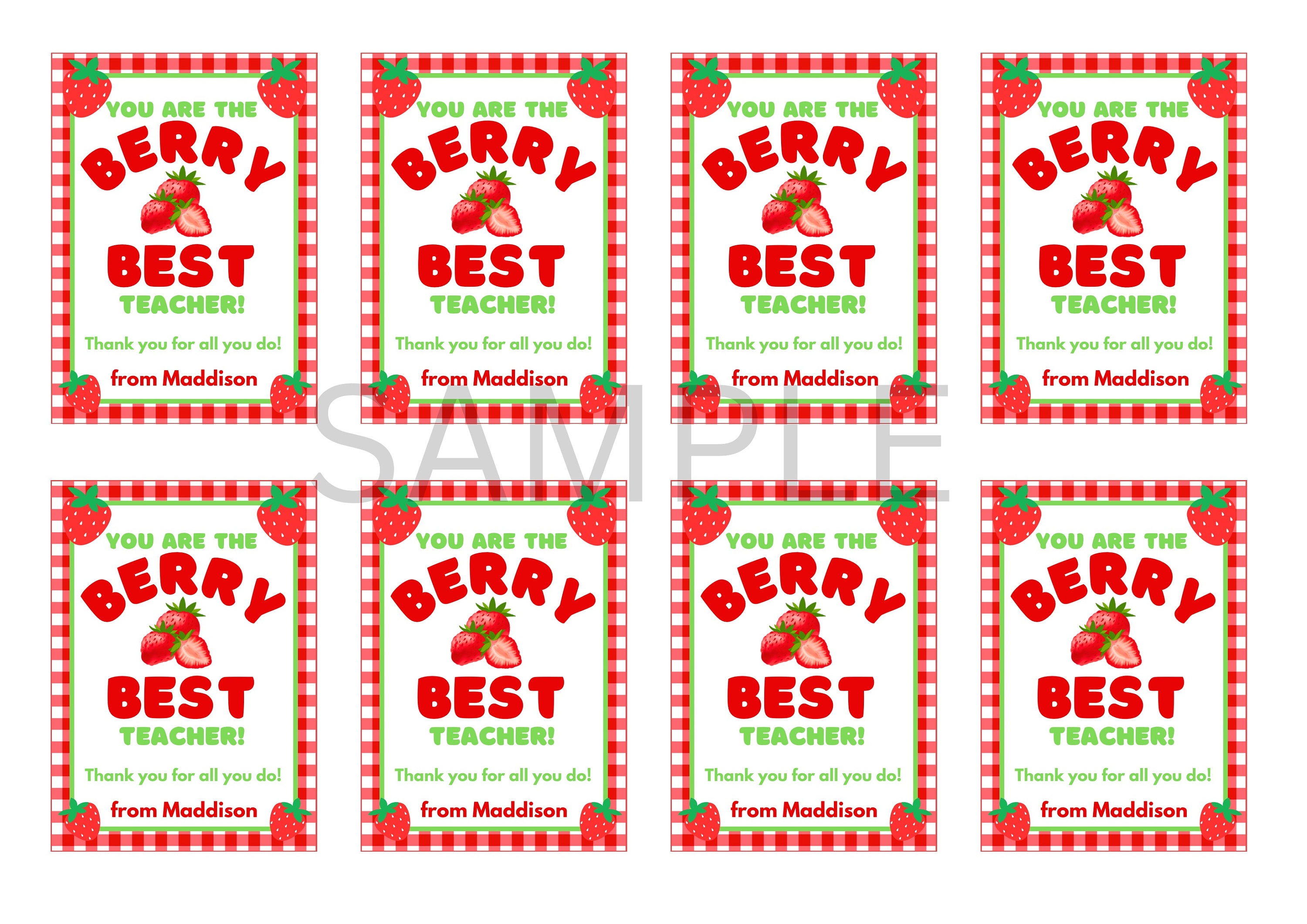 Printable Berry Best Teachers Appreciation Week Tag Editable Strawberry ...