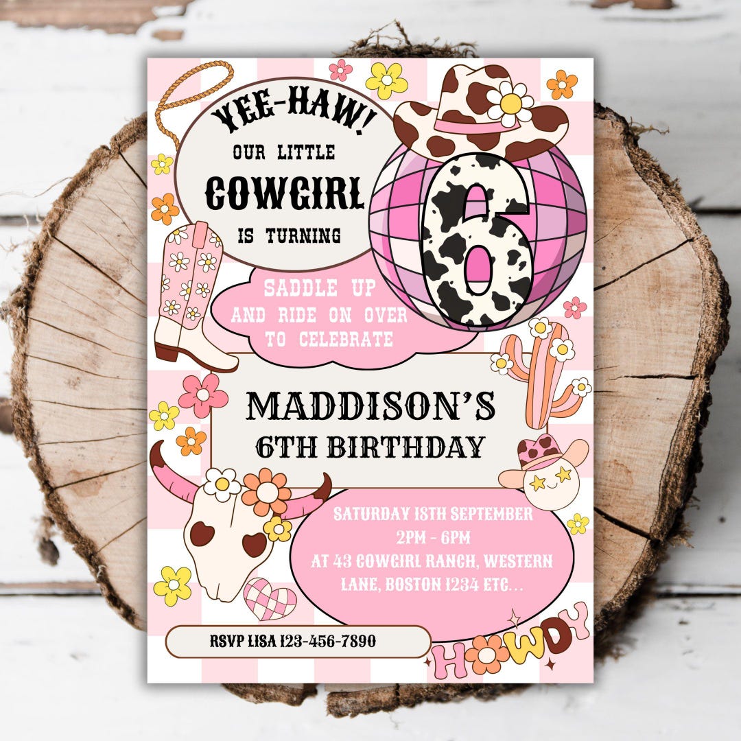 Printable Cowgirl 6th Birthday Invitation Girls Wild West Rodeo ...