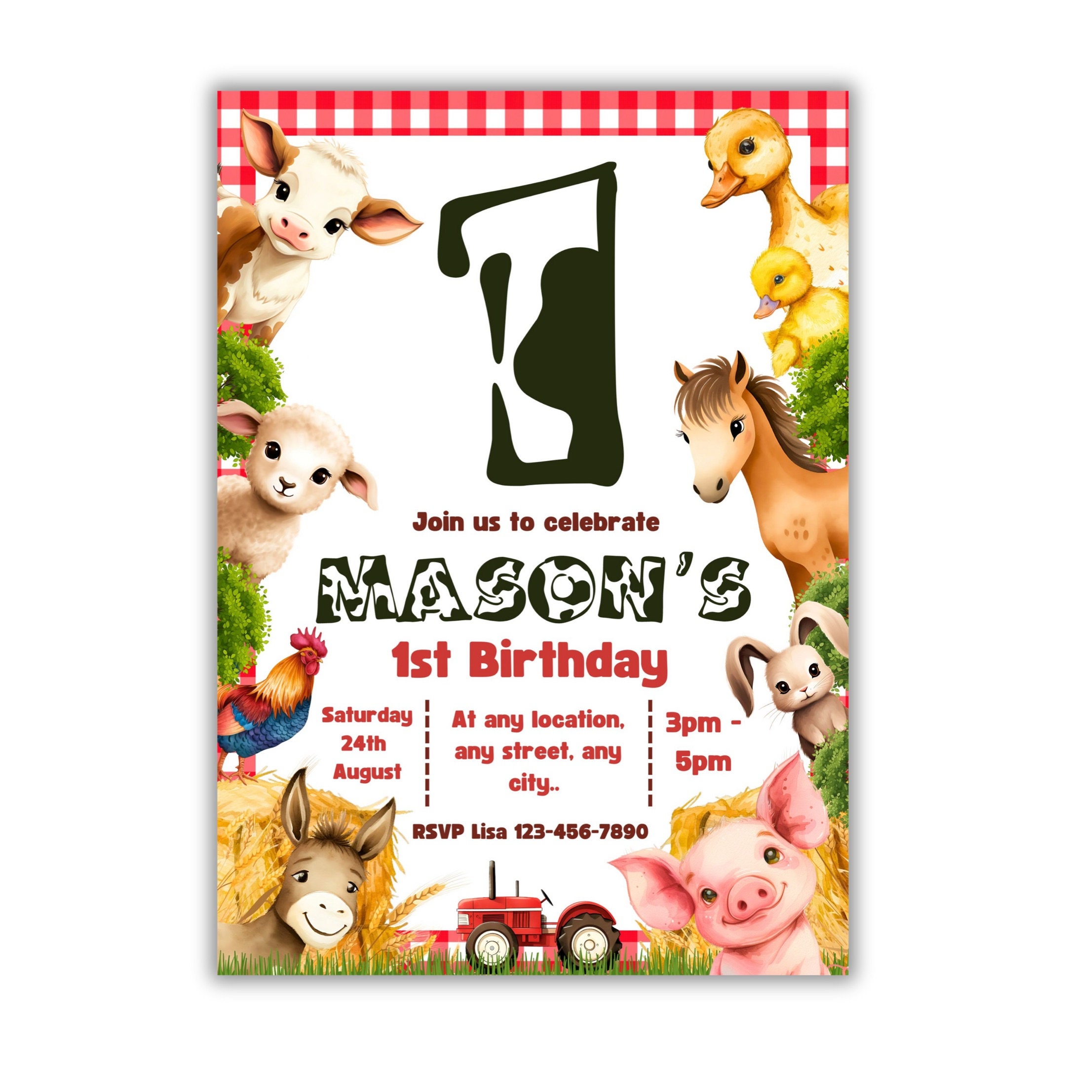 Printable Farm 1st Birthday Party Invitation Barnyard Animals Editable ...