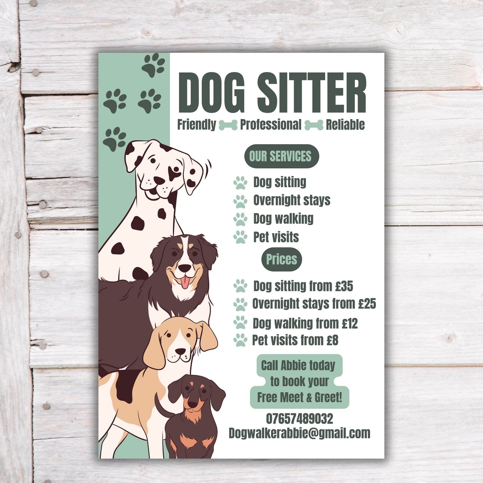 Printable Dog Sitting Business Flyer Dog Walking Flyer Doggy Daycare ...