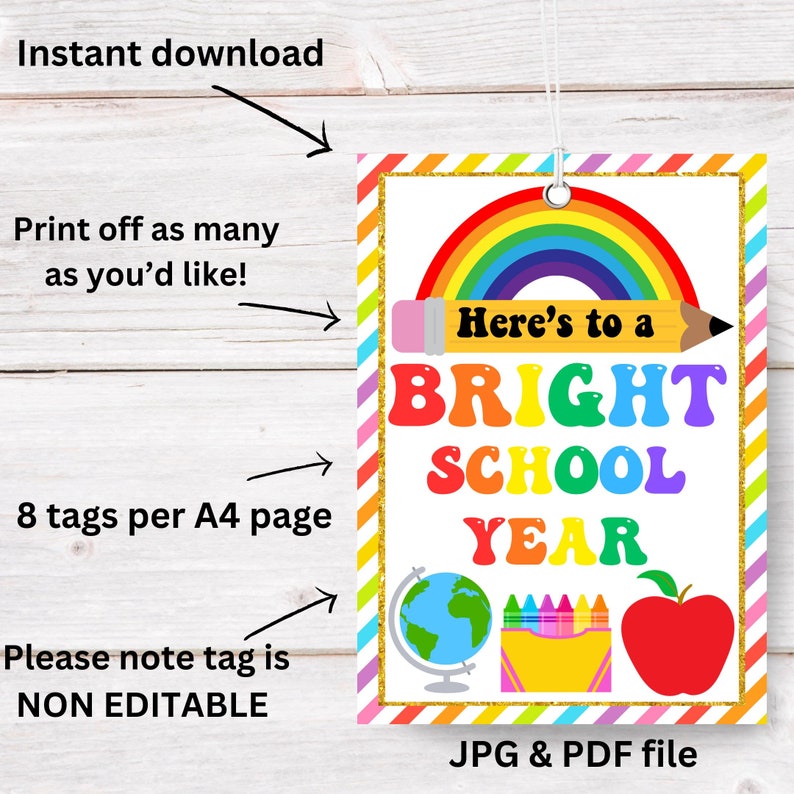 Printable Back to School Gift Tag Bright Year First Day Back Tag NON ...