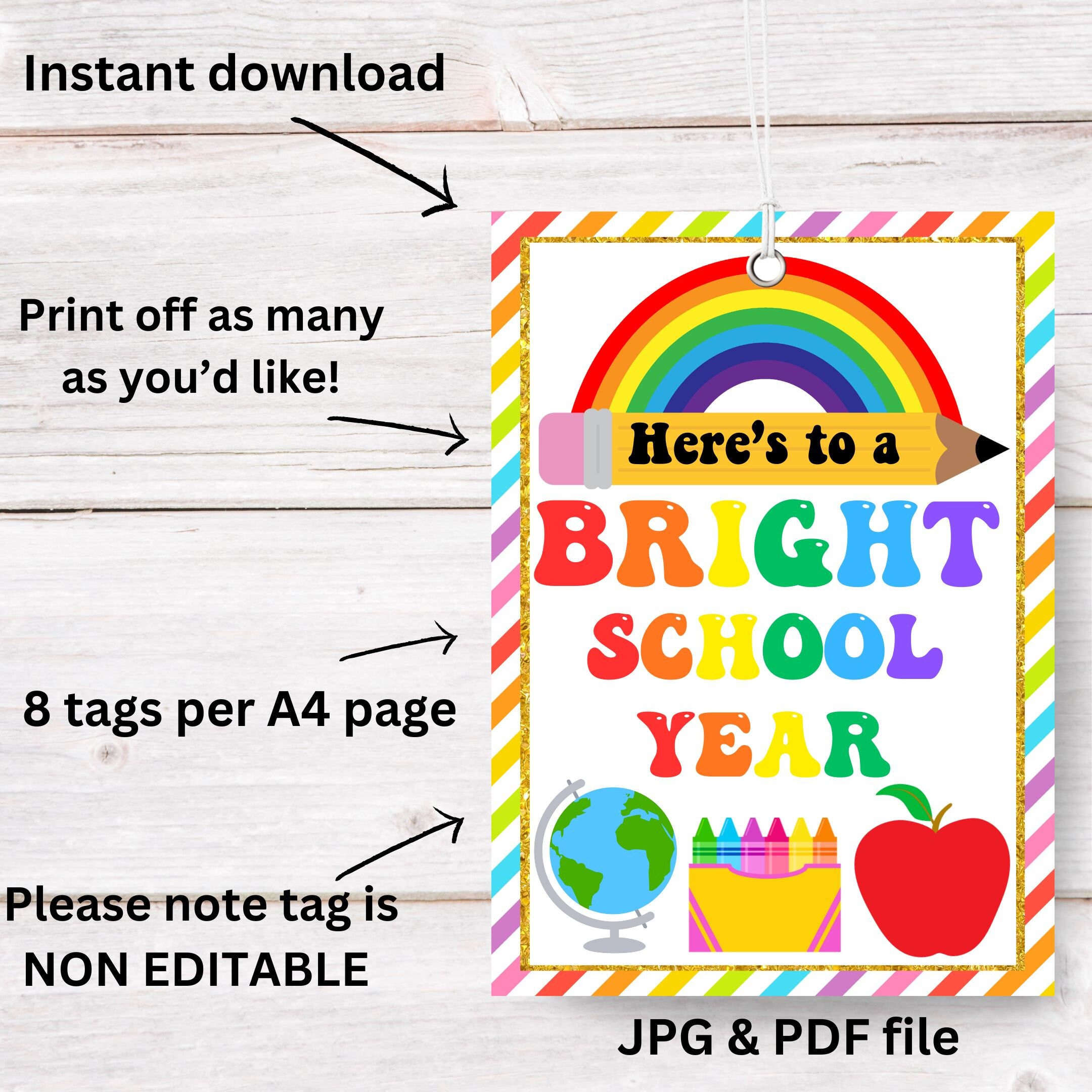 Printable Back to School Gift Tag Bright Year First Day Back Tag NON ...