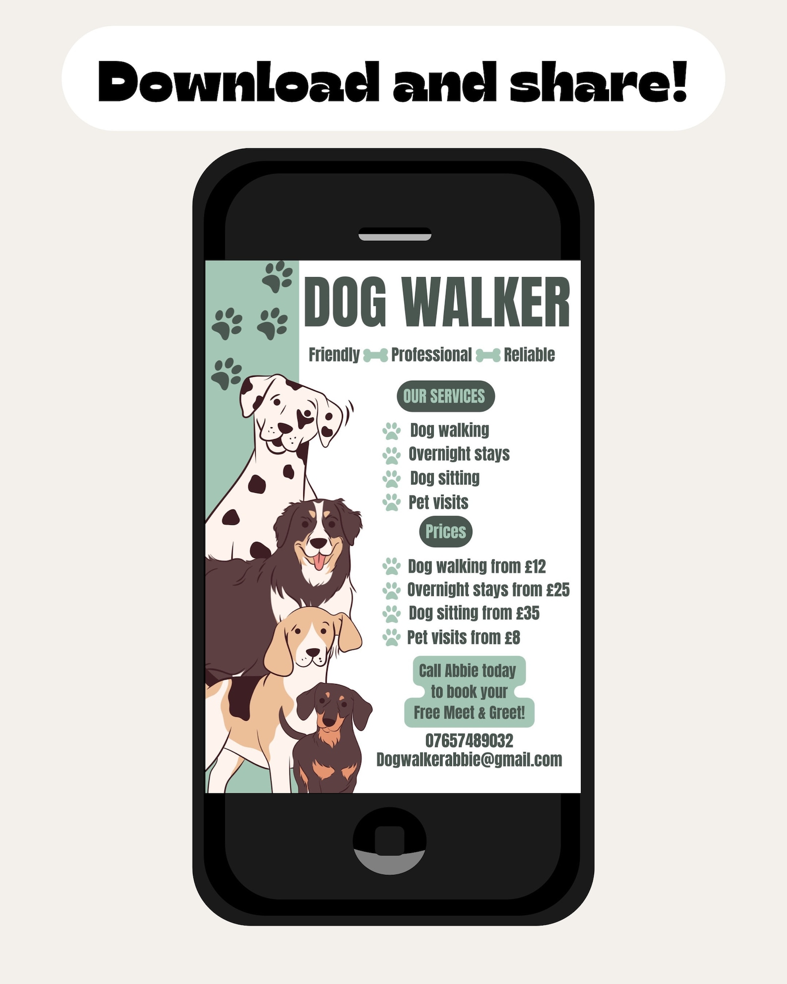 Printable Dog Walking Business Flyer Dog Sitting Flyer Doggy Daycare ...