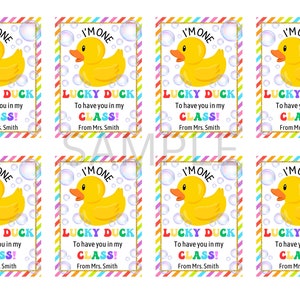 Printable Lucky Duck Back to School Gift Tag Editable Rubber Duck Gift ...