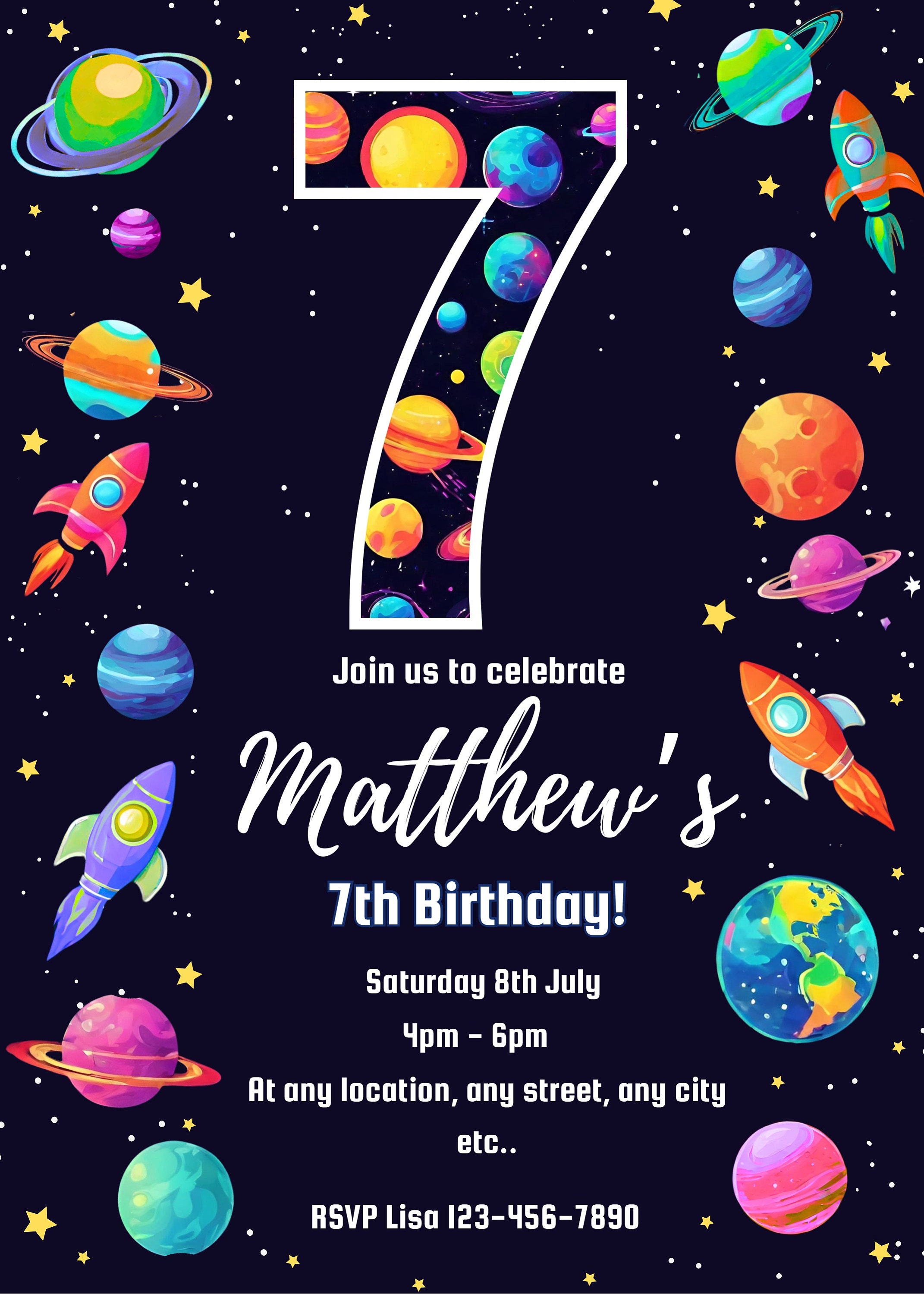 Printable Glow Outer Space Birthday Party Invitation Neon Cosmic ...