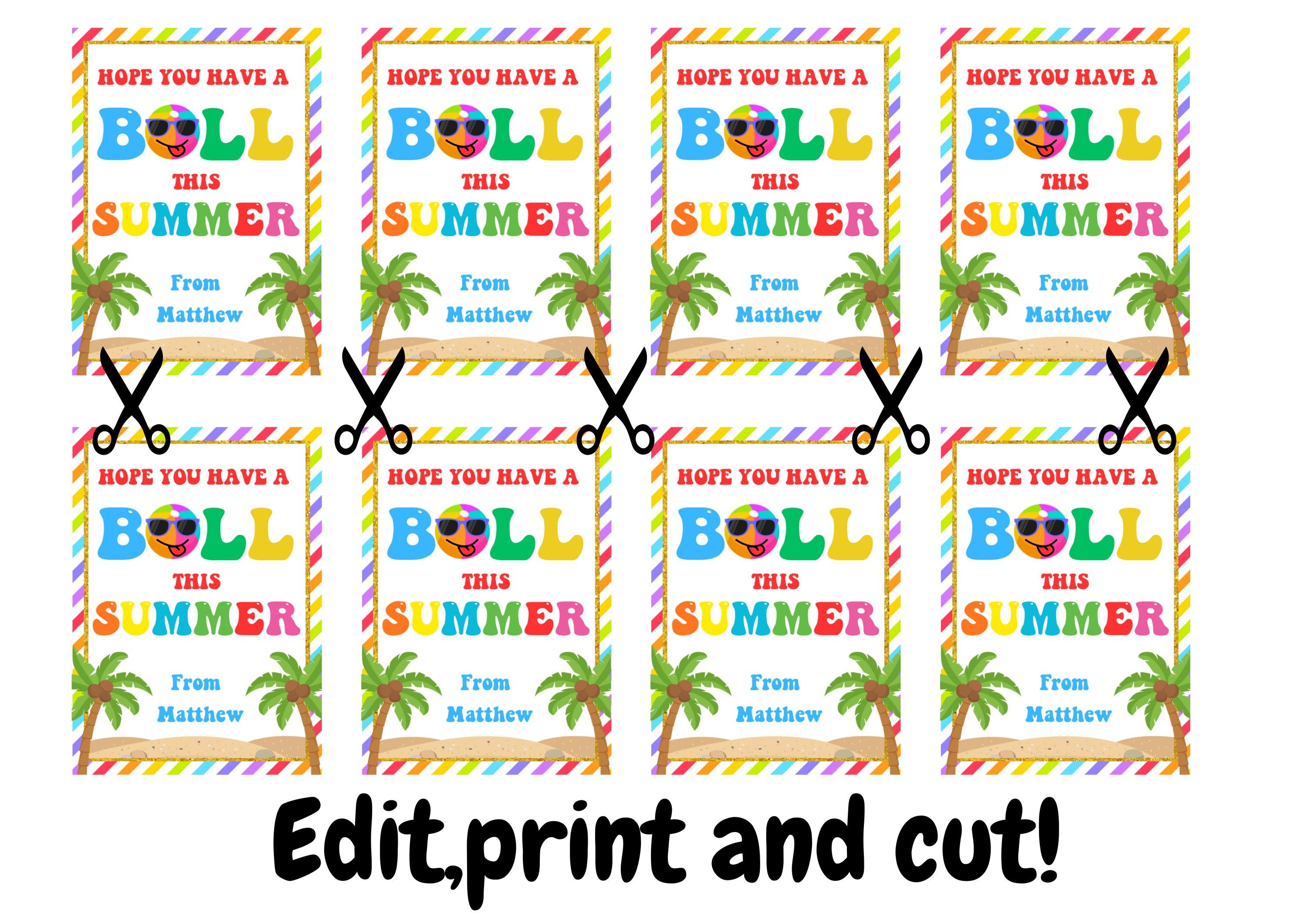 Printable Beach Ball End of School Year Tag Editable Summer Beach Pool ...