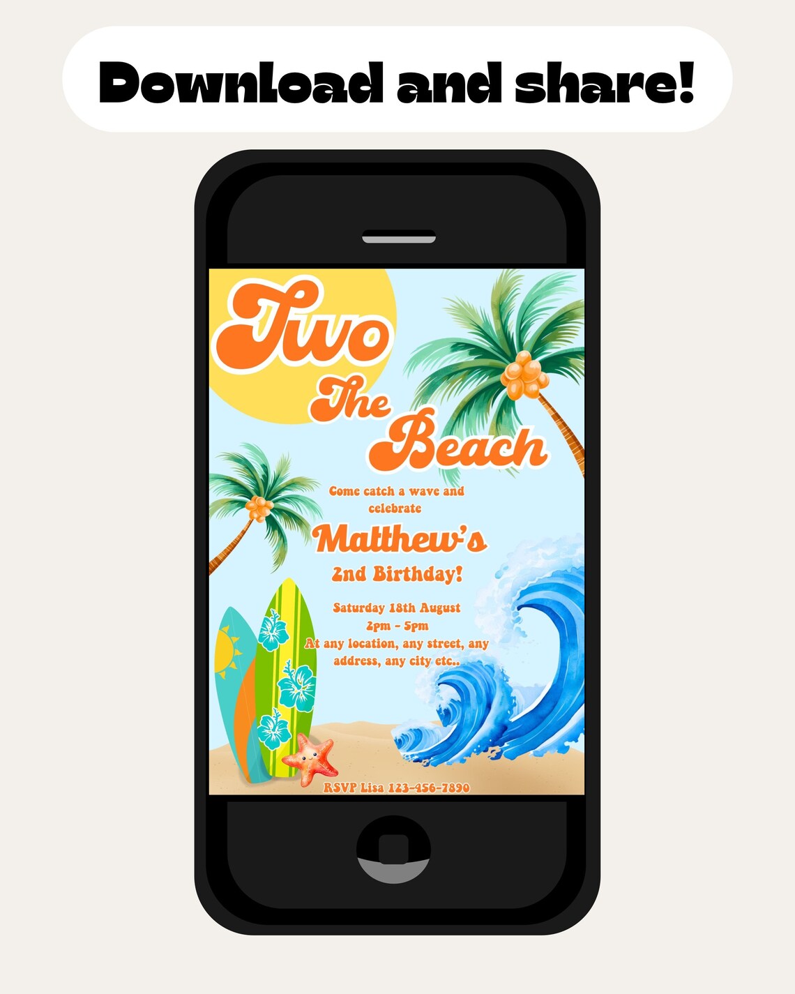 Printable Retro Two the Beach Surf Boys Invitation Surfing Editable ...