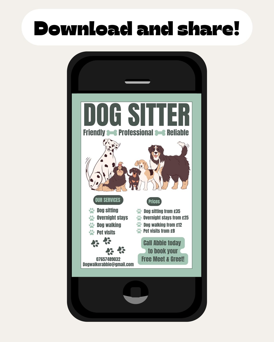 Printable Dog Sitting Business Flyer Dog Walking Flyer Doggy Daycare ...