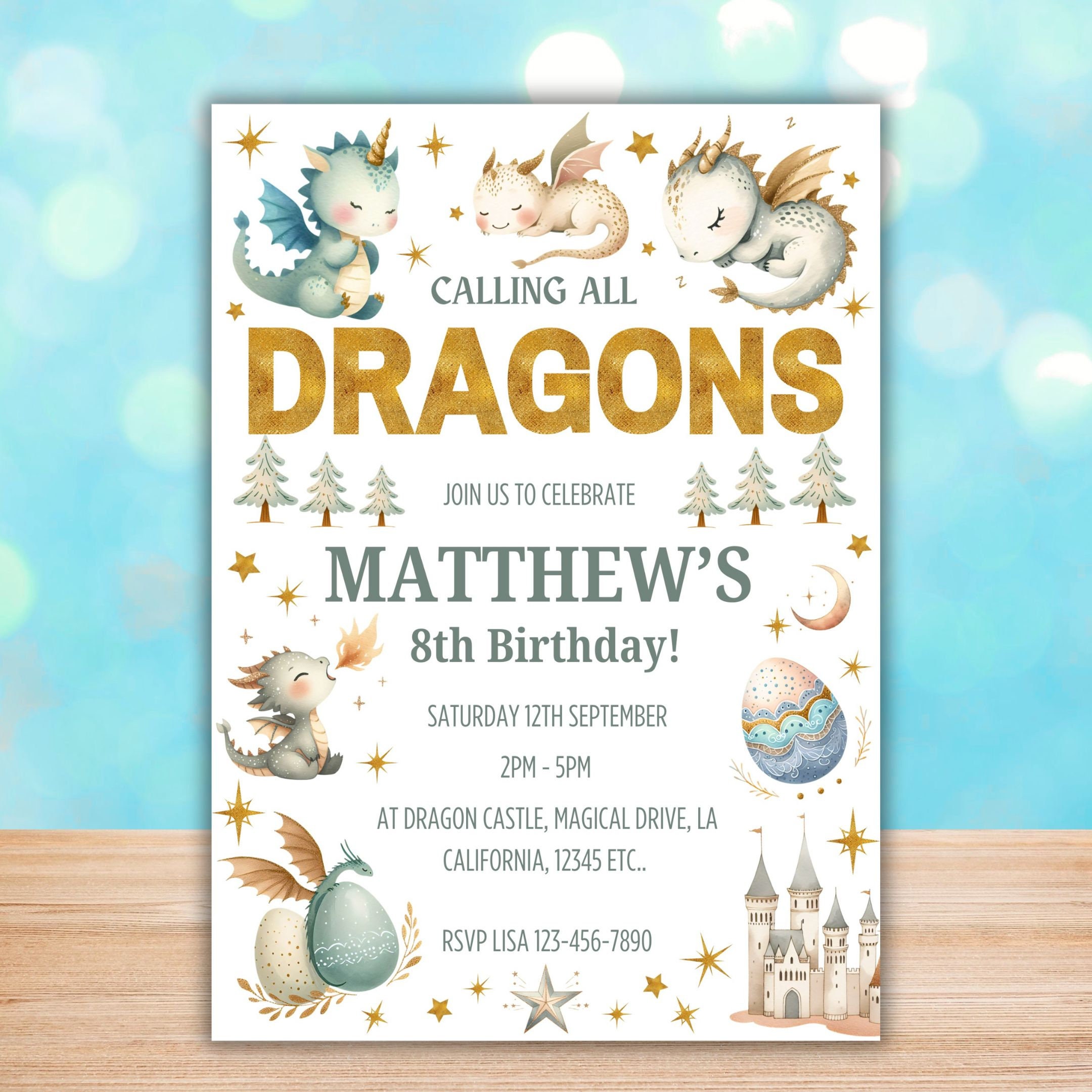 Printable Dragon Birthday Invitation Boys Calling All Dragons Magical ...