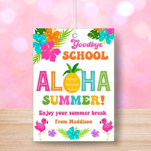 Printable Aloha Summer End of School Year Tag Editable Hawaiian Glitter ...