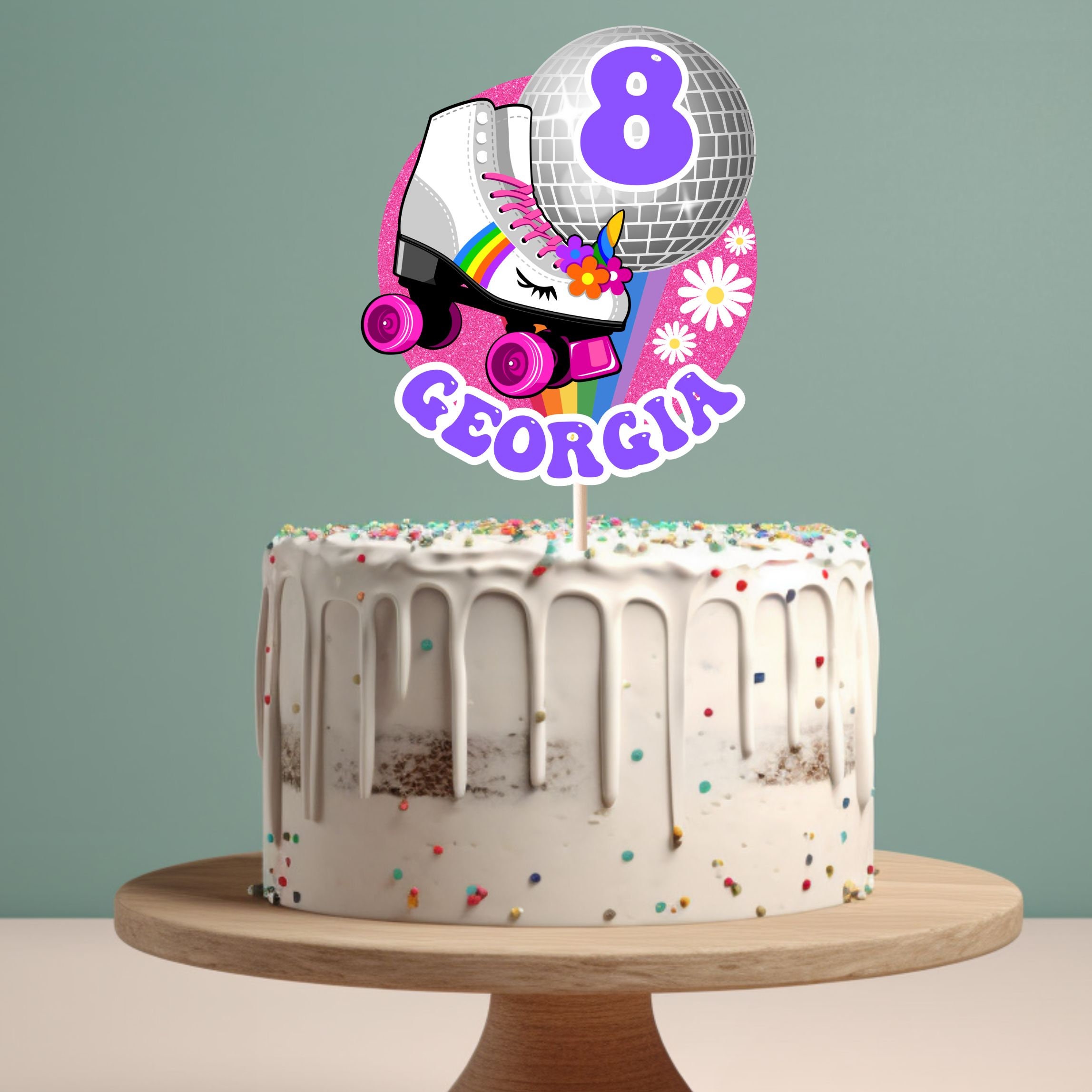Printable Roller Skate Cake Topper Disco Unicorn Rainbow Roller Skate ...
