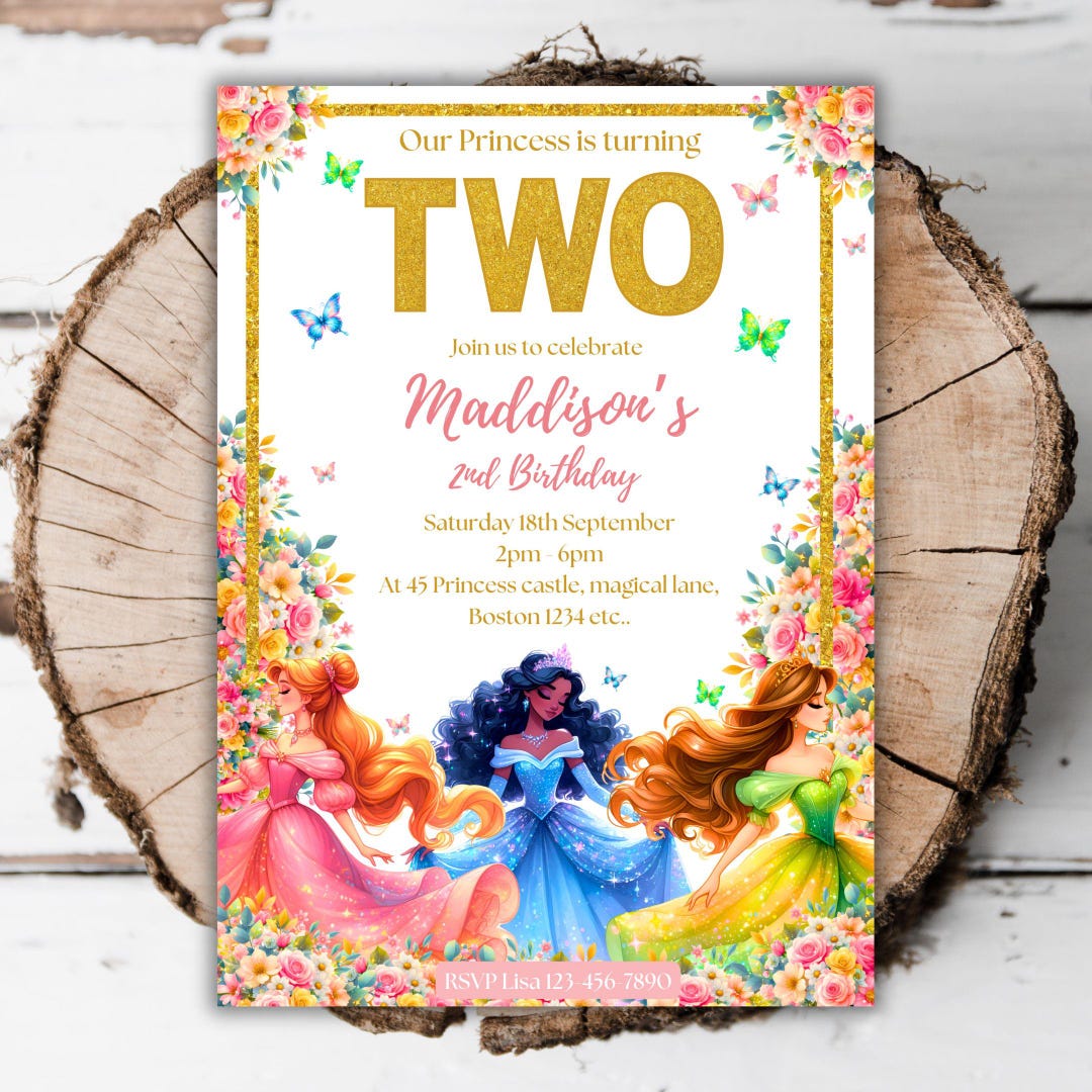 Printable Princess 2nd Birthday Invitation Girls Magical Castle Two ...