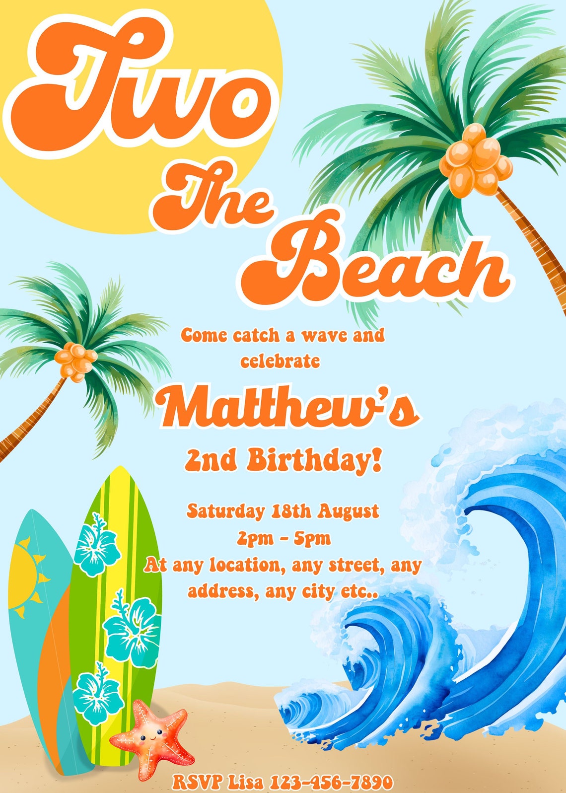 Printable Retro Two the Beach Surf Boys Invitation Surfing Editable ...