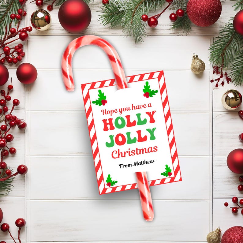 Printable Candy Cane Gift Tag Editable Christmas Candy Cane Holder ...