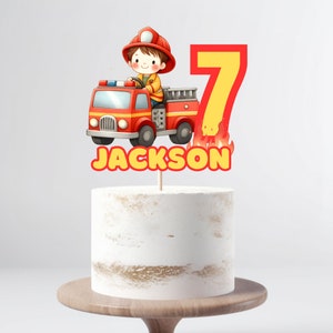Printable Firefighter Birthday Party Cake Topper Fireman Fire Truck ...