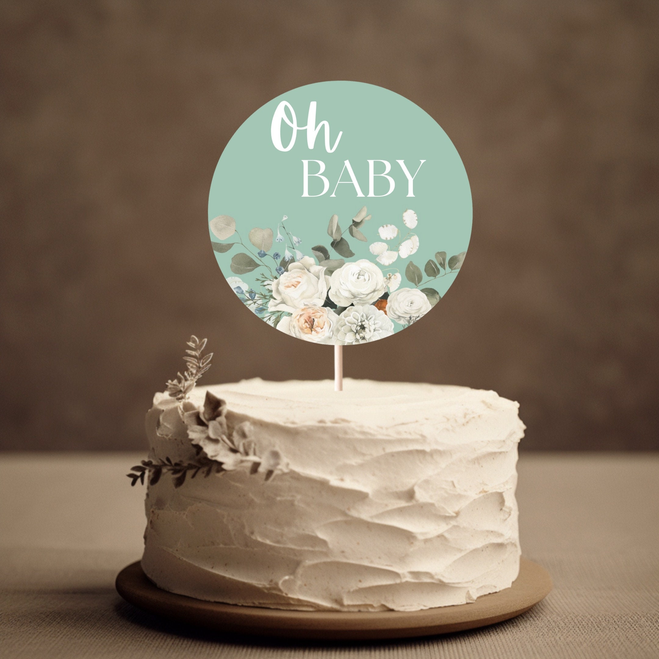 Printable Sage Green Baby Shower Cake Topper Personalised Cake Topper ...
