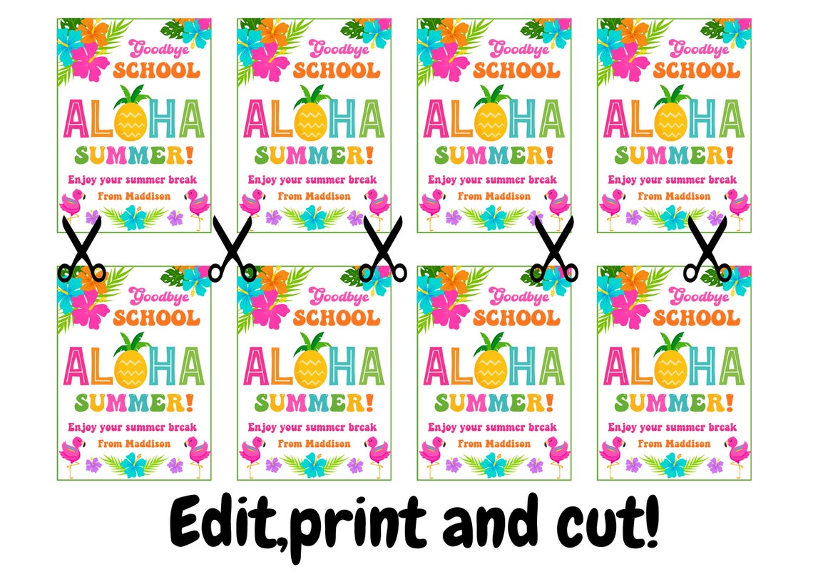 Printable Aloha Summer End of School Year Tag Editable Hawaiian Tiki ...