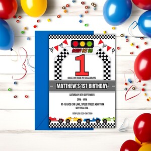 Printable Race Car 1st Birthday Invitation Boys 1st Birthday Fast One ...