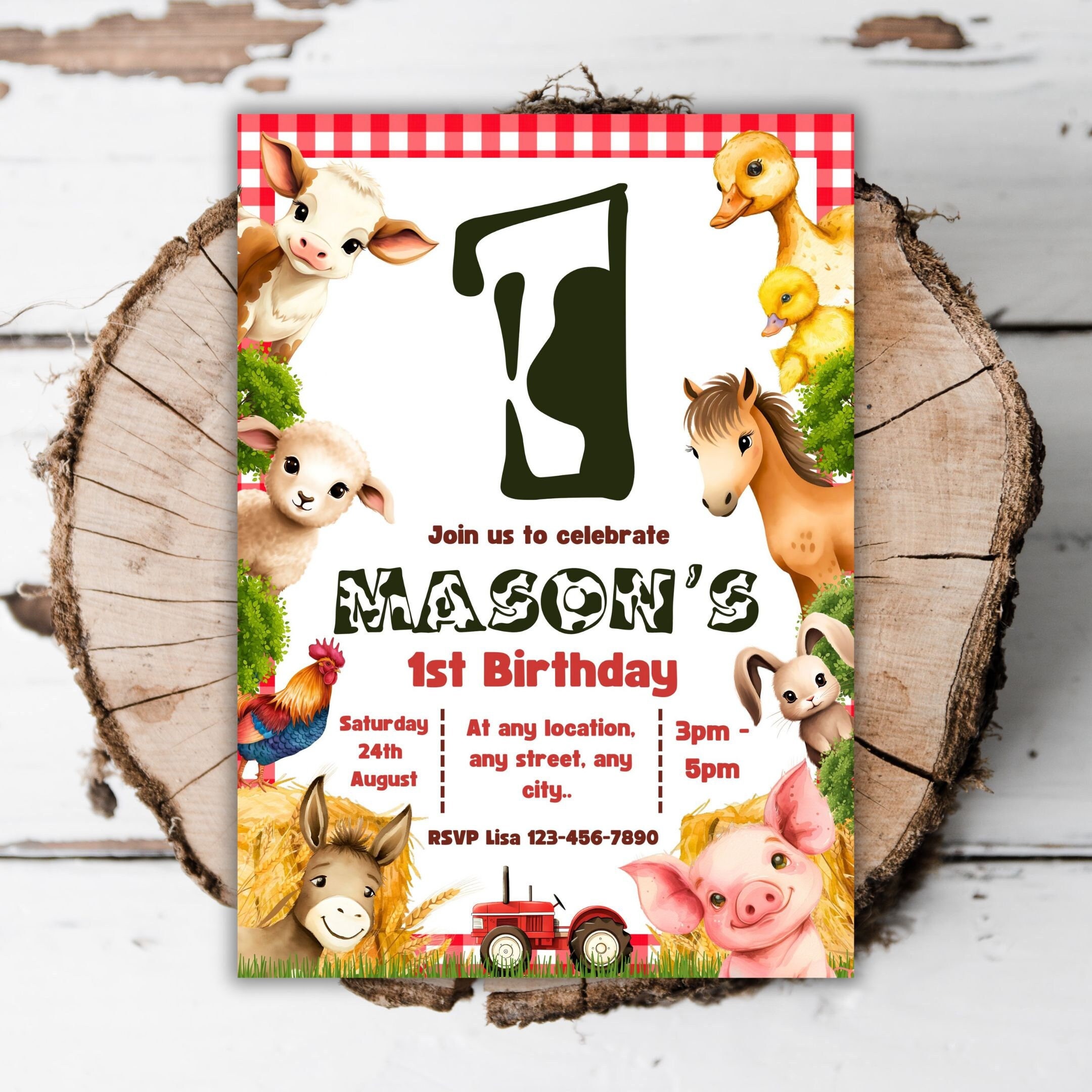 Printable Farm 1st Birthday Party Invitation Barnyard Animals Editable ...