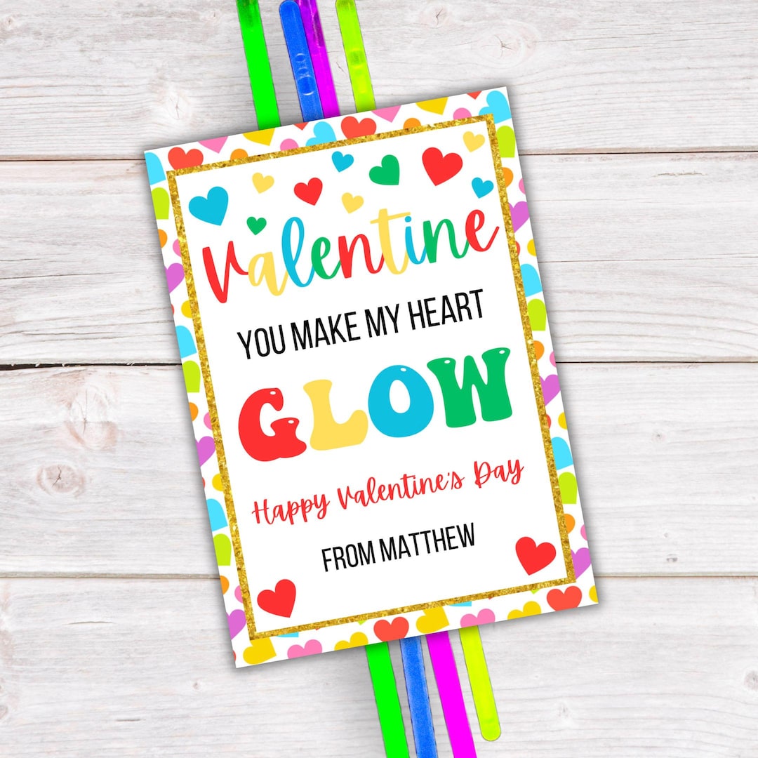 Printable Glow Stick Valentine’s Day Tag Editable Flashlight Gift Tag ...