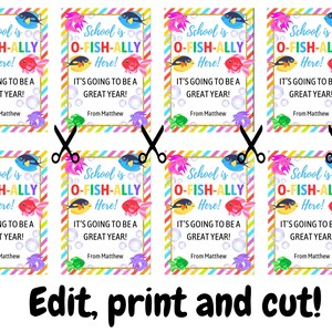 Printable Fish Back to School Tag Editable Fish Gift Tag First Day of ...