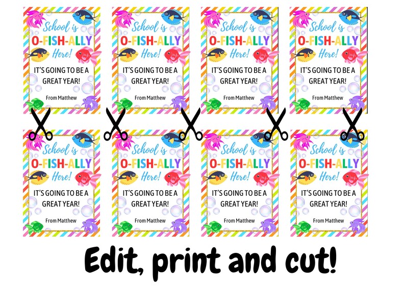 Printable Fish Back to School Tag Editable Fish Gift Tag First Day of ...