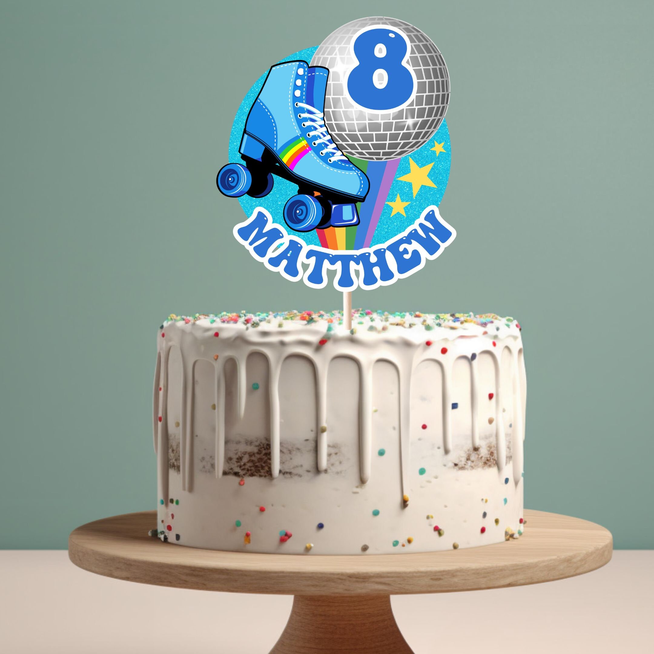 Printable Roller Skate Cake Topper Disco Unicorn Rainbow Roller Skate ...