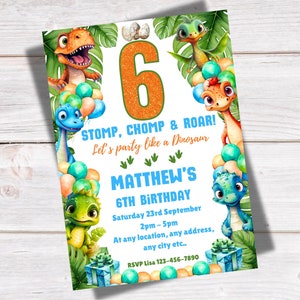 Printable Dinosaur Boys 6th Birthday Invitation Dino Editable Jurassic ...